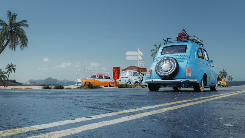 Small Cars Running on the Beach and Road Stock Illustration ...