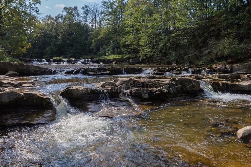 Small Cascade Waterfall on a Mountain River in Sunny Day Stock Photo ...