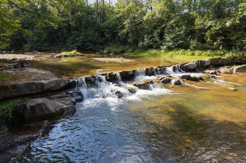 Small Cascade Waterfall on a Mountain River in Sunny Day Stock Photo ...