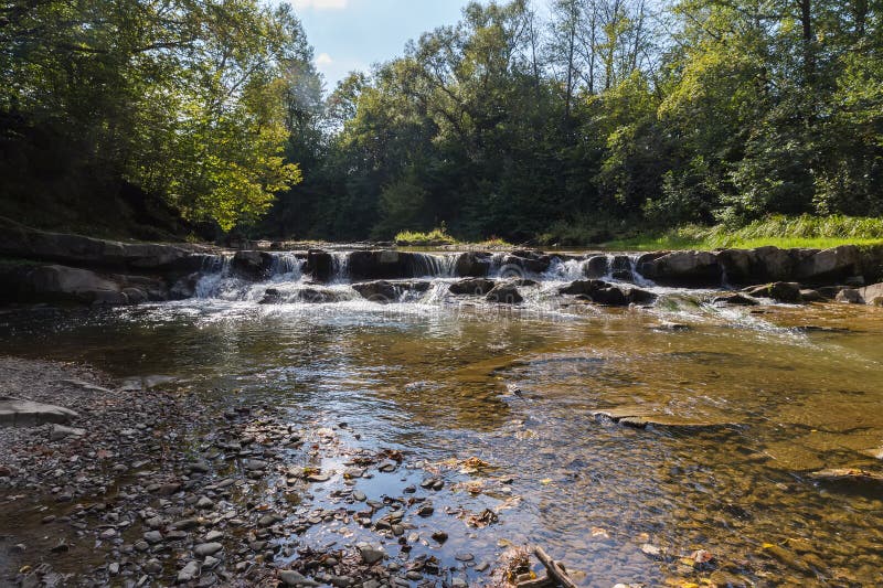 Small Cascade Waterfall on a Mountain River in Sunny Day Stock Image ...