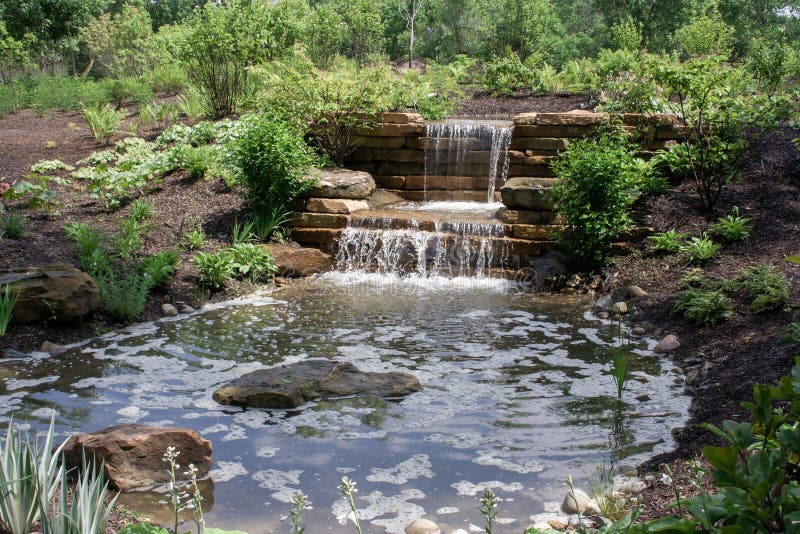 Small Cascade Waterfall and River Surrounded by Greenery Stock Image ...