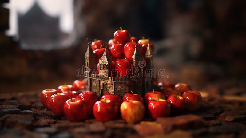 Small Castle Adorned with Ripe Red Apples. AI-generated Stock ...