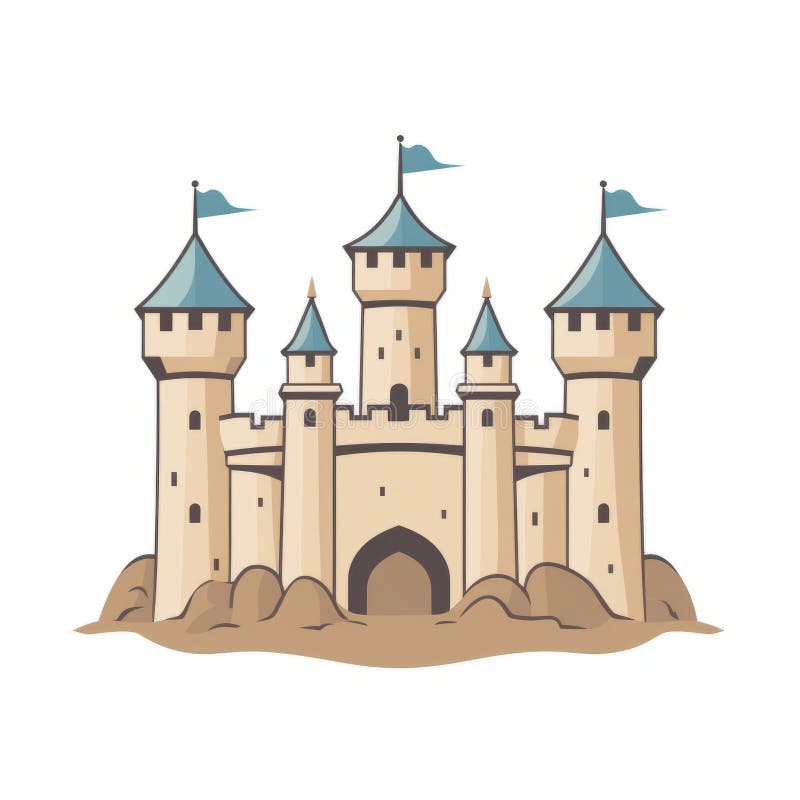 Small Castle with Three Towers, Stylized Stock Illustration ...