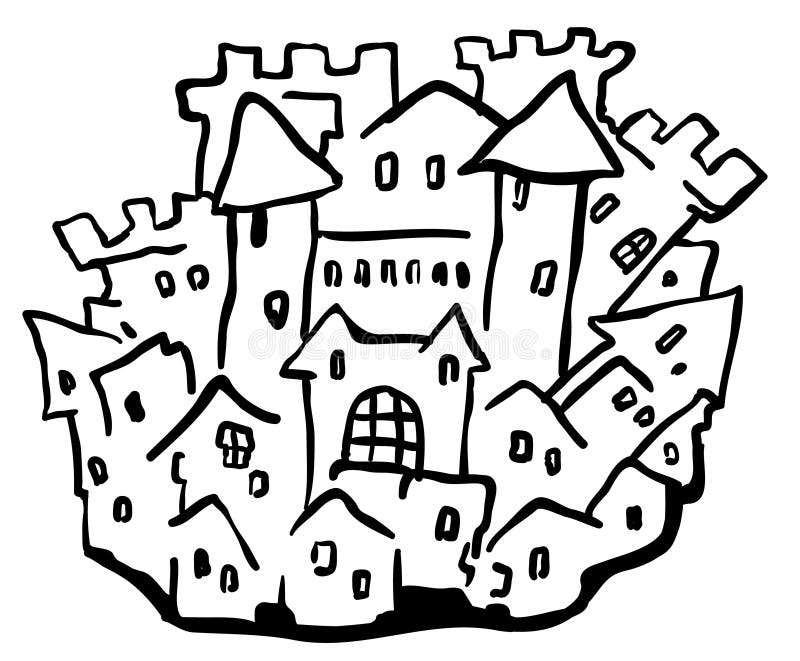 Small Castle Town Line Drawing Stock Vector - Illustration of ...