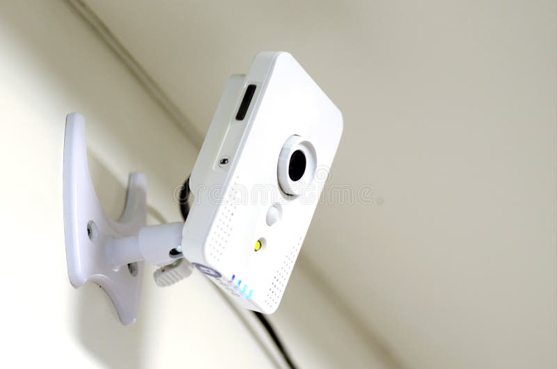 Old Small CCTV Camera on the Roof of Aisle Stock Photo - Image of wall ...