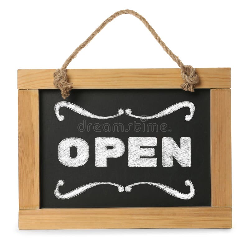 Small Chalk Board with Word Open Isolated on White Stock Photo - Image ...