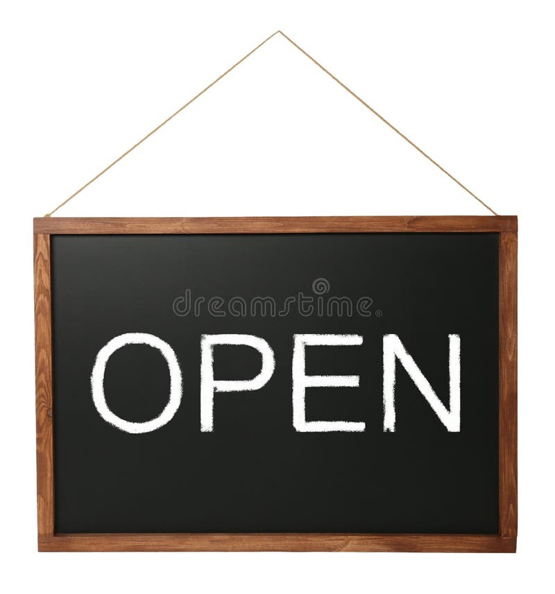 Small Chalk Board with Word Open Isolated on White Stock Photo - Image ...