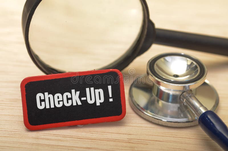 Small Chalkboard with Red Border Displaying "Check-Up!" in White Chalk ...