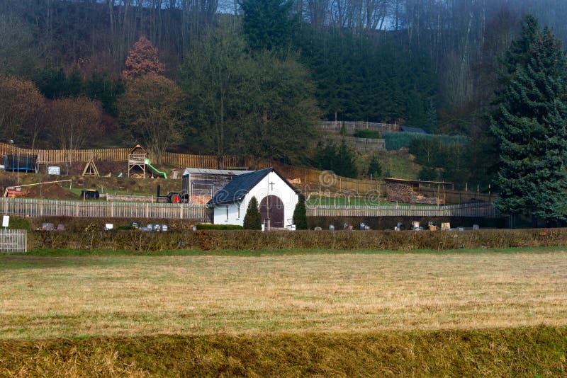 Small chapel in a cemetery stock image. Image of green - 93227509
