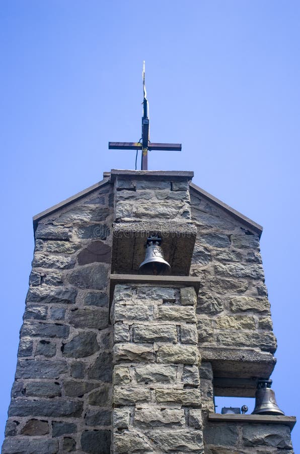 Mountain Church with Stone Bell Tower Stock Image - Image of baptism ...