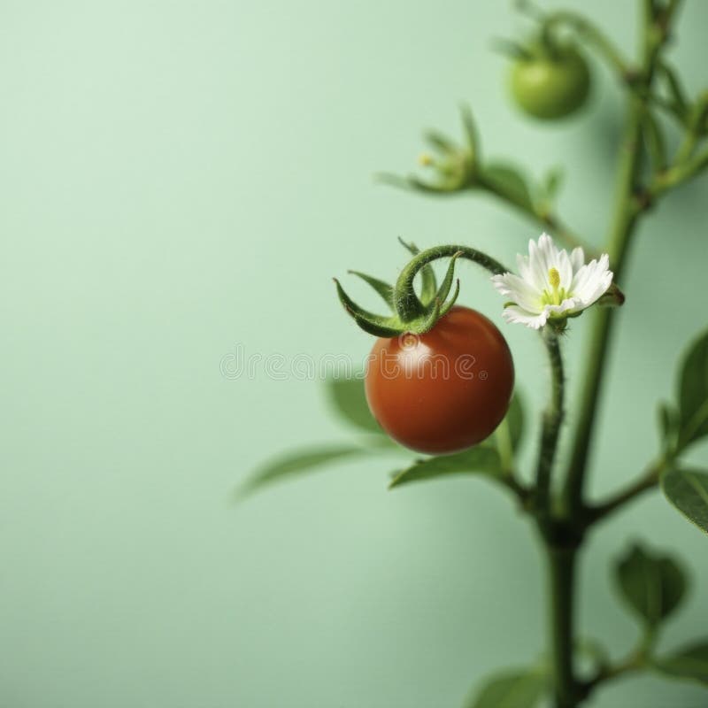 Small Cherry Tomato Plant with a Single White Flower on it, Blossoms ...