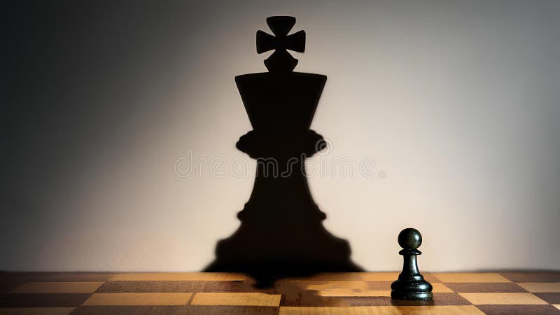 A Small Chess Pawn Stands Against a Wall, Casting a Large Shadow of a ...