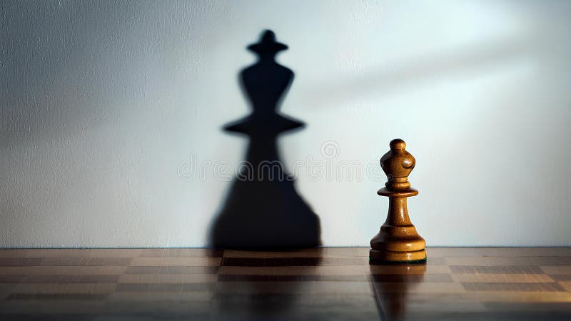 A Small Chess Pawn Stands Against a Wall, Casting a Large Shadow of a ...