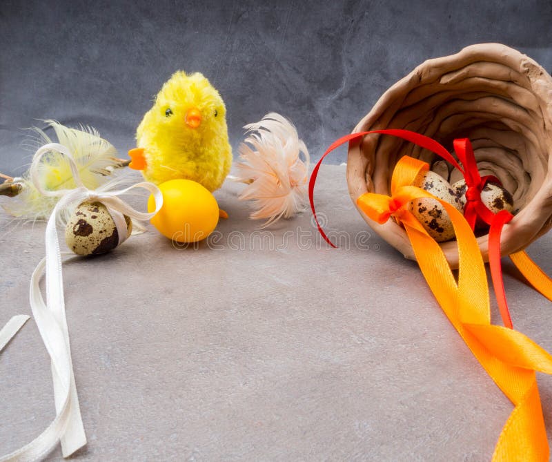 Small Toy Chick with Easter Eggs Stock Image - Image of little, chick ...