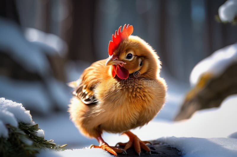 Small Chicken Cub in Winter Snow. AI Stock Image - Image of farming ...