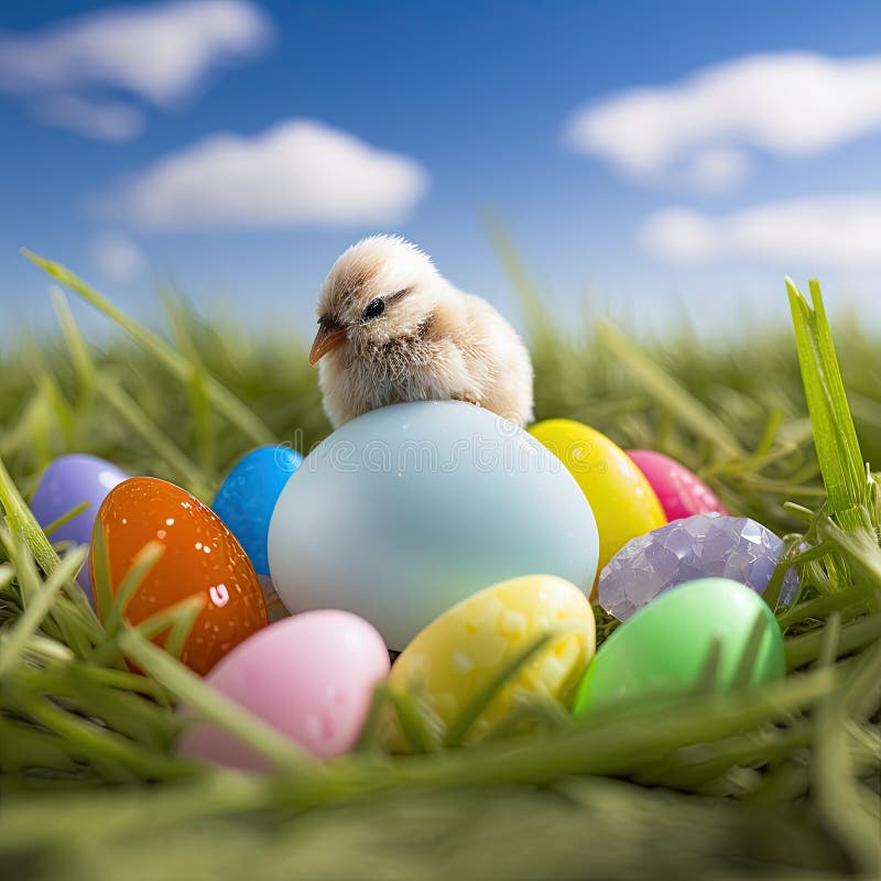 A Small Chicken Sitting on Top of a Pile of Eggs Stock Illustration ...