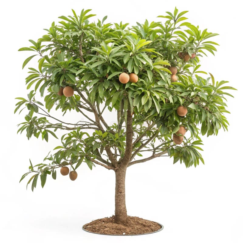 Small Chikoo Tree with Chikoo on White Background Stock Illustration ...