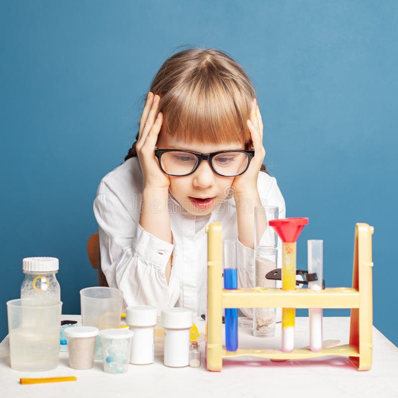 Small Child Girl Making Experiment. Research, Education and Science in ...