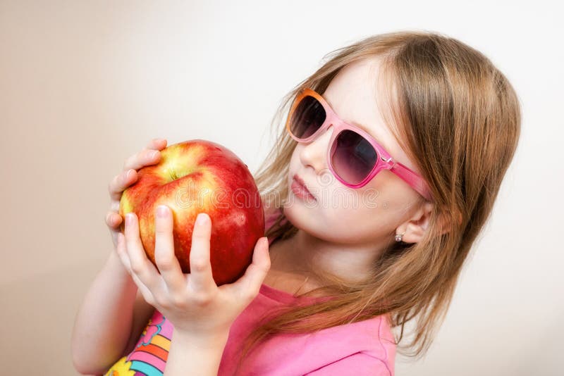 Small Child Holding in Hands Big Apple Stock Photo - Image of hungry ...