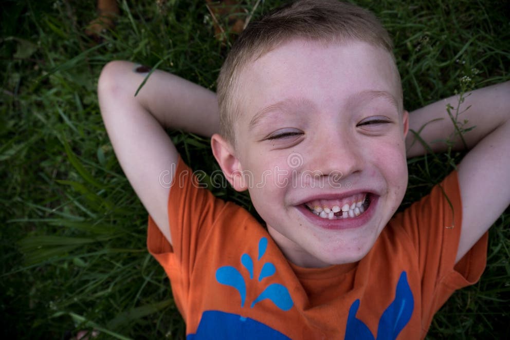 Small Child Lost the First Tooth Stock Image - Image of blue, active ...