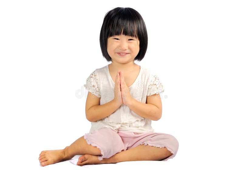 Small Child Pay Respect by Pressing Hands Together at Chest Stock Photo ...