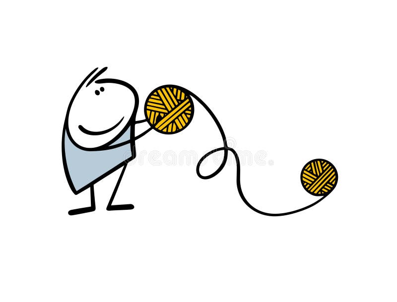 Small Child Playing with Balls of Wool. Vector Illustration of a ...