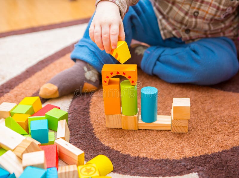 Small Child Playing with Wooden Blocks Stock Image - Image of childhood ...