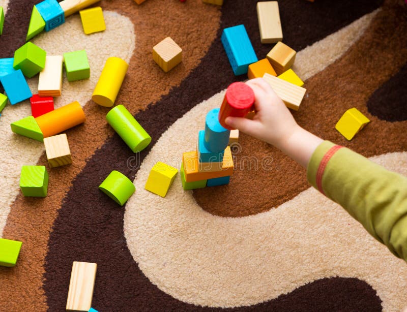 Small Child Playing with Wooden Blocks Stock Photo - Image of human ...