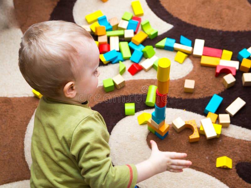 Small Child Playing with Wooden Blocks Stock Image - Image of block ...