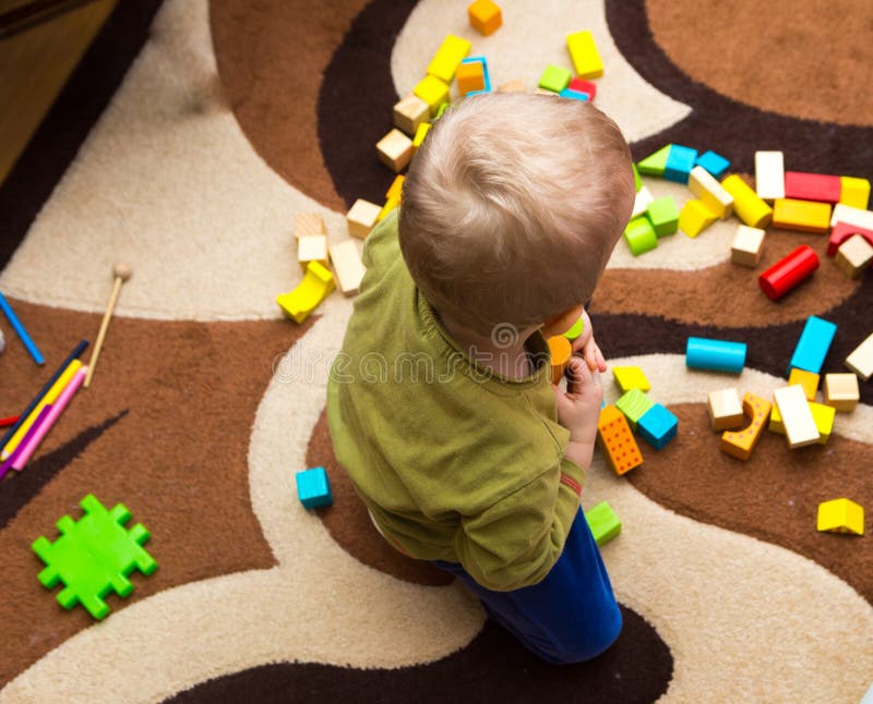 Small Child Playing with Wooden Blocks Stock Image - Image of adorable ...