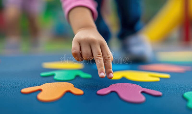A Child S Hand Explores Colorful Shapes on a Playground, Learning ...