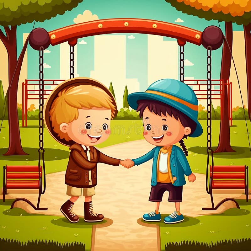 Small Children Shaking Hands in Park Stock Illustration - Illustration ...