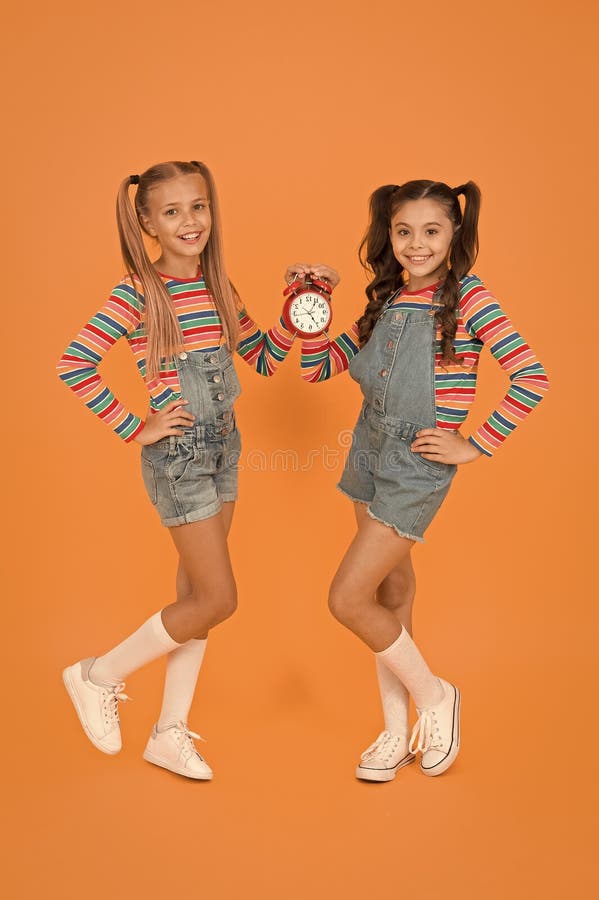 Small Children Smiling with Mechanical Clock. School Clock. Timing ...