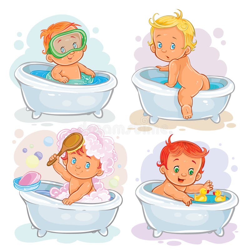 Small children take a bath stock illustration. Illustration of cheerful ...