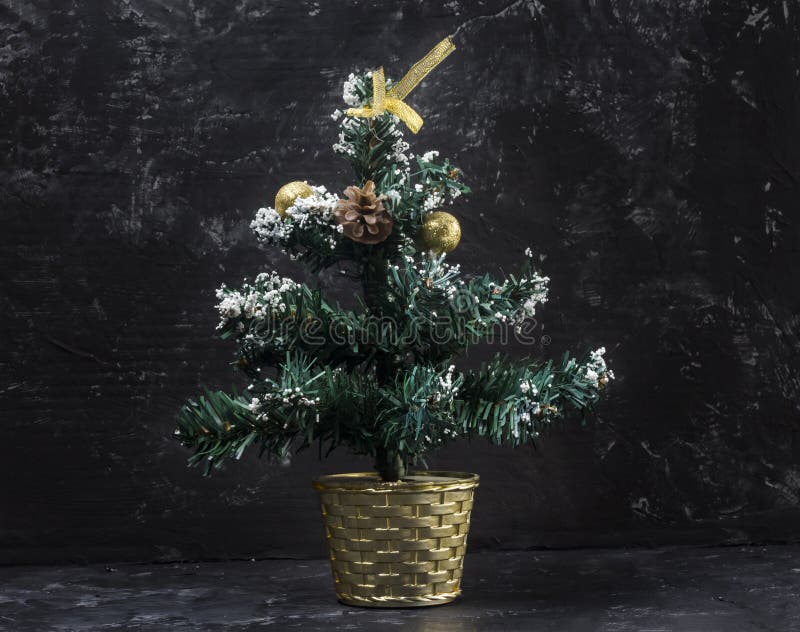 Small Christmas Tree on Black Abstract Background Stock Image - Image ...