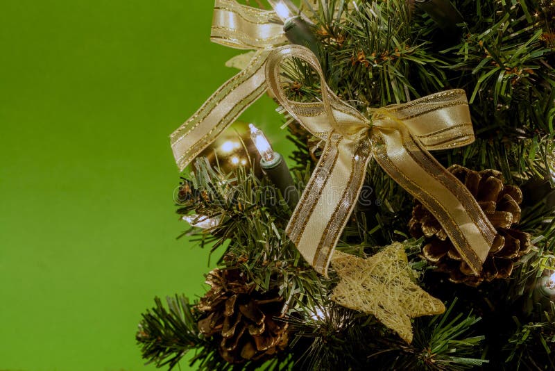 Small Christmas Tree on Green Background Stock Image - Image of happy ...