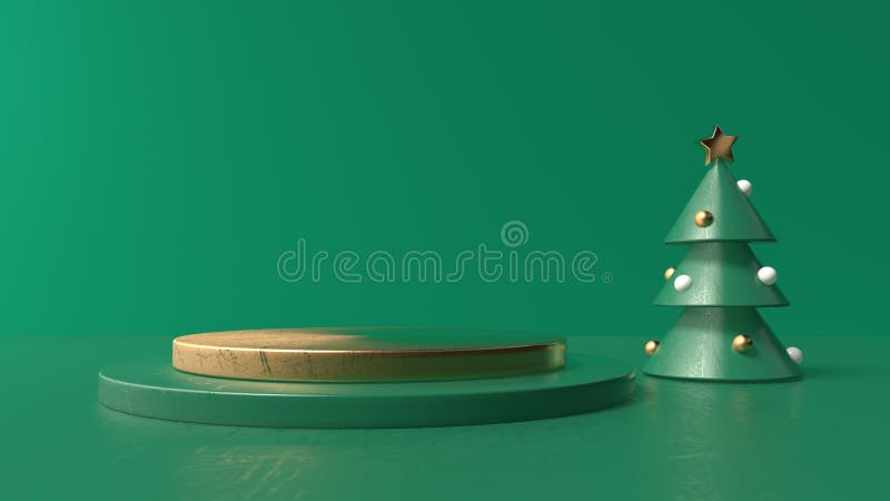 Small Christmas Tree with Podium - 3D Render Stock Illustration ...