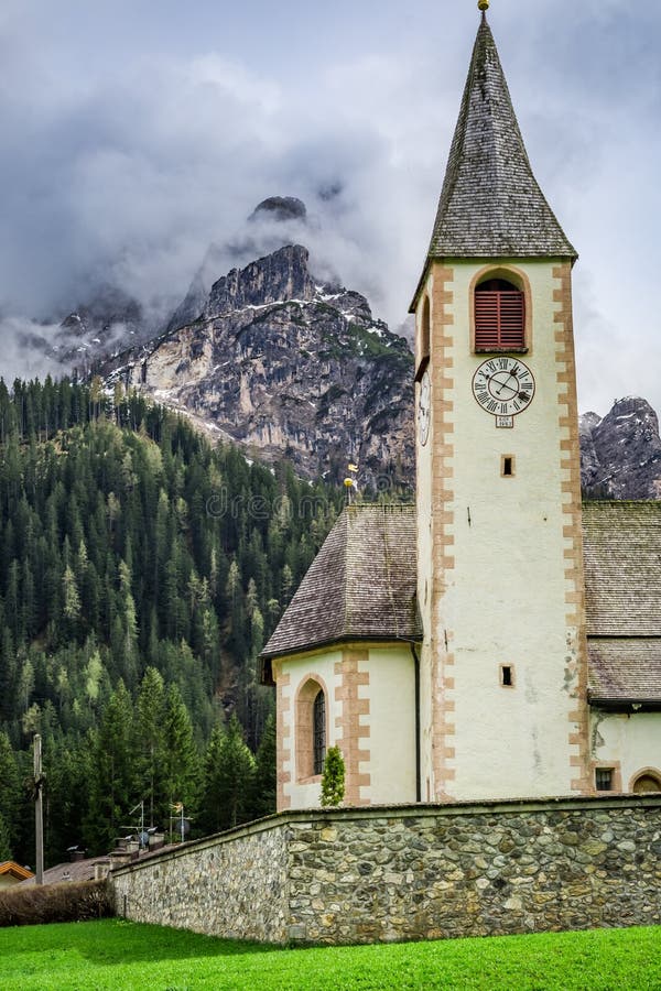 Small Church in Cloudy Mountain Dolomites, Italy Stock Image - Image of ...
