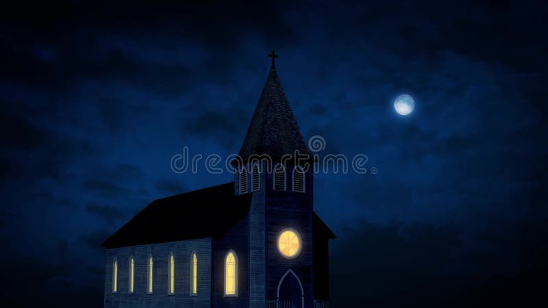 Small Church Lit Up at Night Stock Footage - Video of moon, rural: 71959492