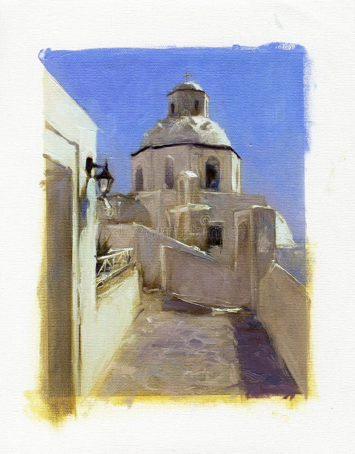Small Churches in Santorini Stock Illustration - Illustration of ...