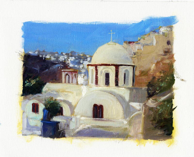 Small Churches in Santorini 3 Stock Illustration - Illustration of ...