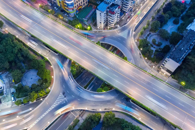 Small Circular Urban Overpass in Nightfall Stock Image - Image of speed ...