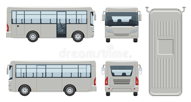 Small City Bus Vector Template Side, Front, Back Top View Stock Vector ...
