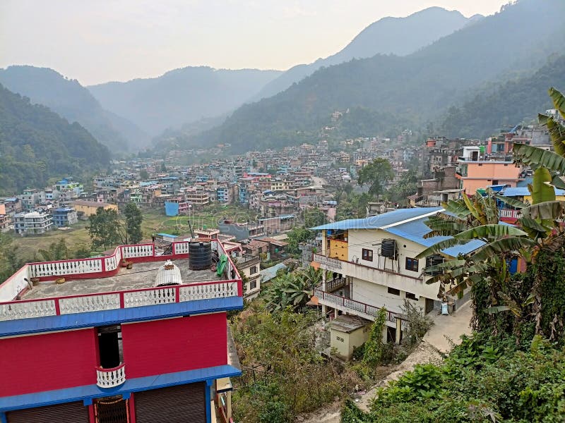 Small City in Syangja District,Nepal Surrounded by Mountains Stock ...