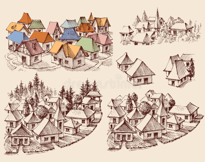 Small city vector set stock vector. Illustration of design - 183976707