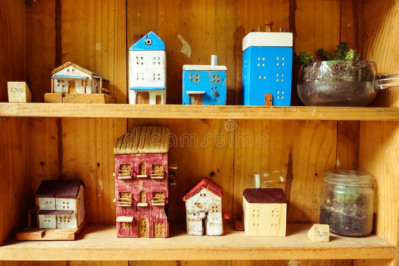 Small Clay House Model in Woodshelf Interior Decorate Stock Photo ...