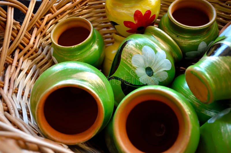 Small Clay Pots in the Basket Stock Image - Image of aged, ancient ...