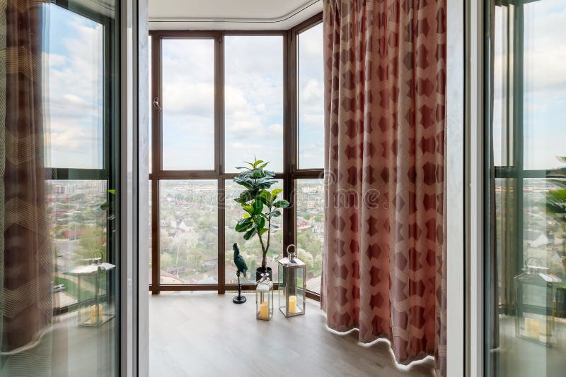 Small Clean Cozy Balcony with Windows in Tiny City Apartment with ...