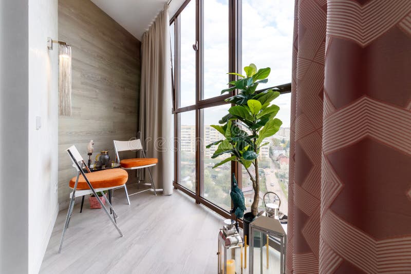 Small Clean Cozy Balcony with Windows in Tiny City Apartment with ...