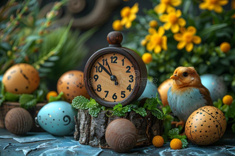 Small Clock on Tree Stump Generative AI Stock Illustration ...